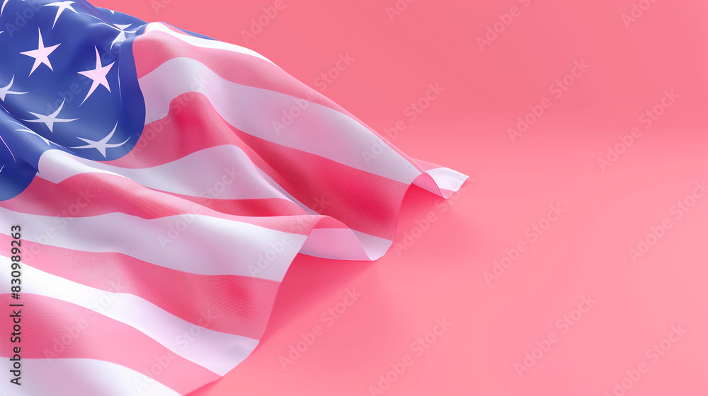 Folded American Flag Half Shown from a Corner on Pink Background ...