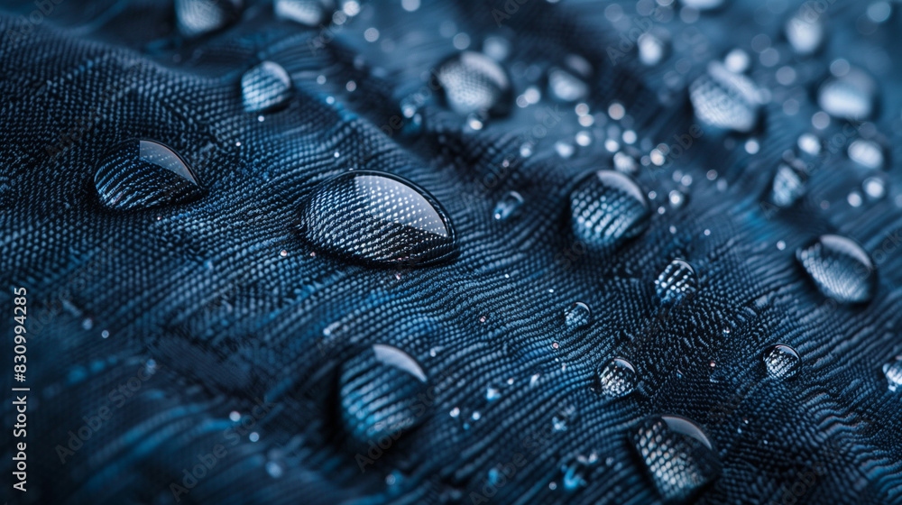 On the surface of the waterproof fabric you can see pearl-shaped water ...
