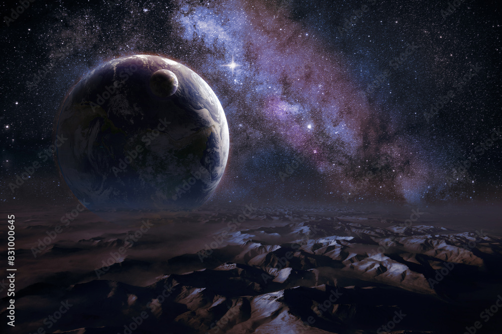 Universe landscape with galaxies and planets, mysterious alien planets ...