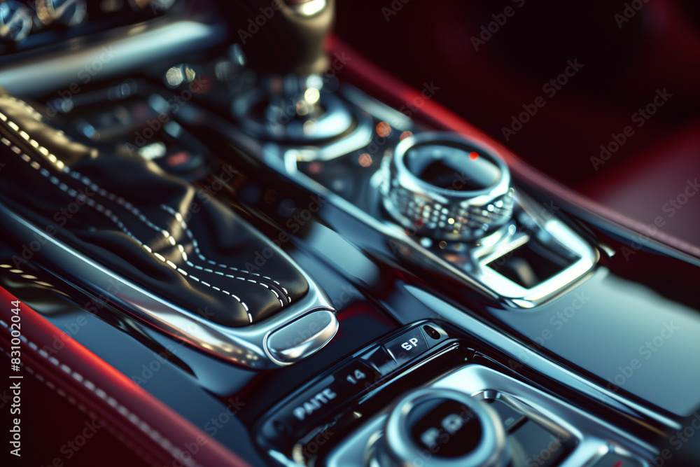 detailed close-up shot of the automatic gearbox lever, highlighting its ...