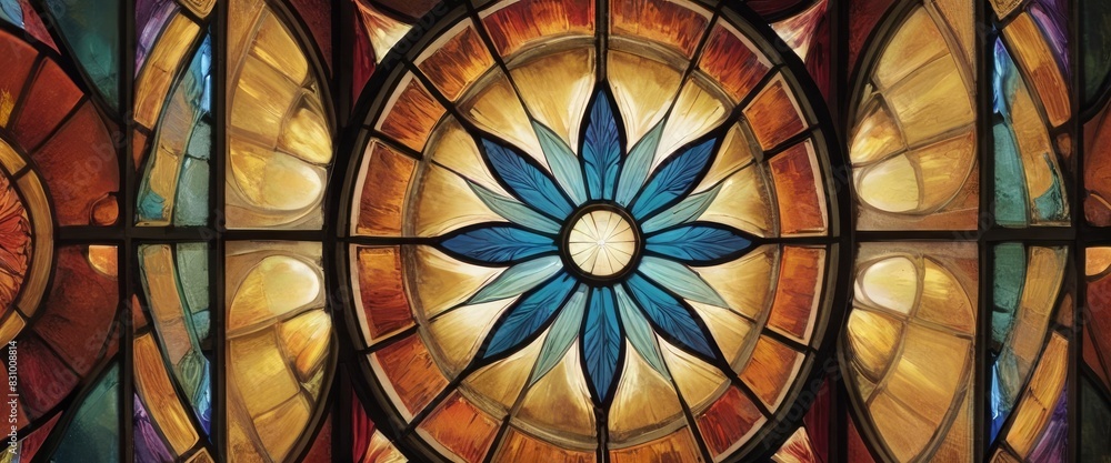 Elegant stained glass window featuring a complex star design with rich ...
