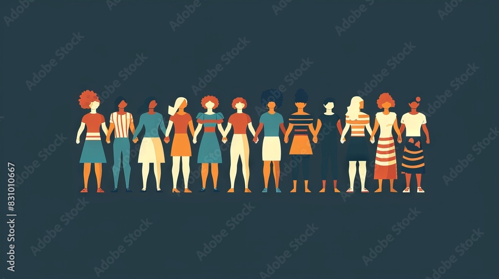 An illustration in 2D flat style of unity in diversity, featuring ...