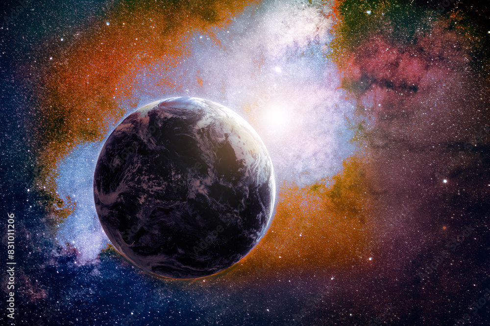 Universe landscape with galaxies and planets, mysterious alien planets ...