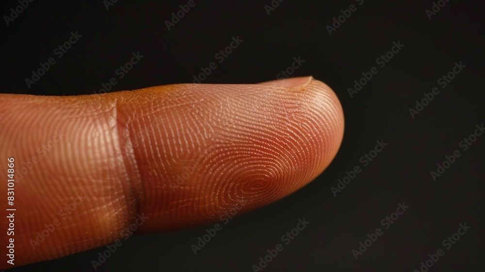 Finger with friction ridges on dark background, macro view Stock ...