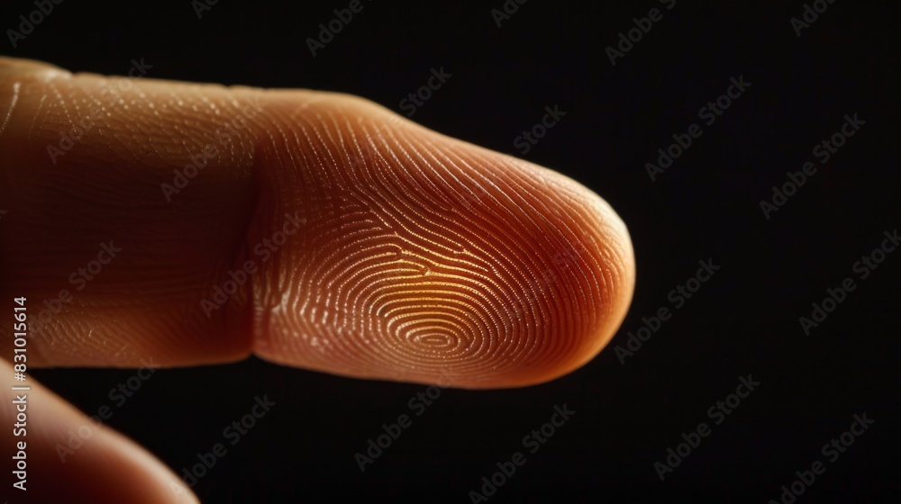 Finger with friction ridges on dark background, macro view Stock ...