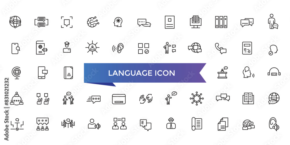 Language icon collection. Related to communication, translate, speech ...
