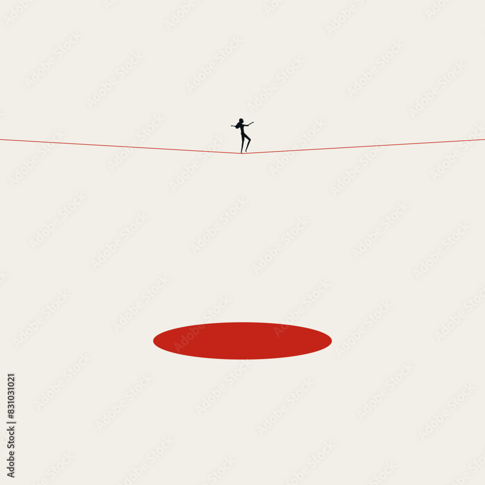 Business risk vector concept, man on tightrope. Symbol of danger ...