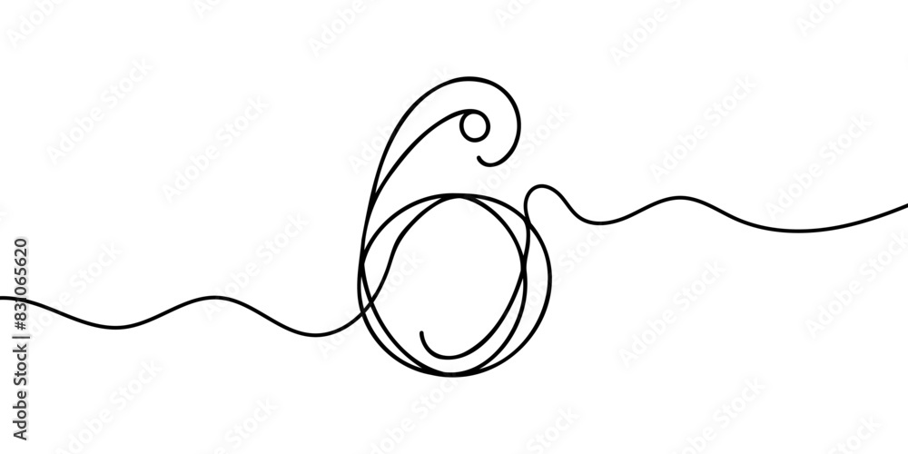 Number 6 in continuous line drawing style. Line art of number six ...