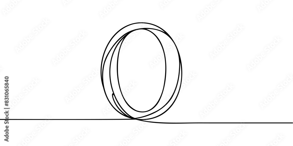Number 0 in continuous line drawing style. Line art of number zero ...