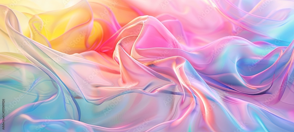 Gradient fabric in pastel colors, liquid glass, collected in layers ...
