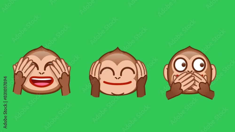 chrechter cute animation 3D monkey emoji green screen chromaki ...