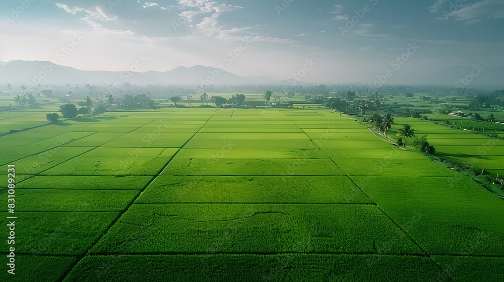 Aerial view of green rice fields in India, representing agricultural ...