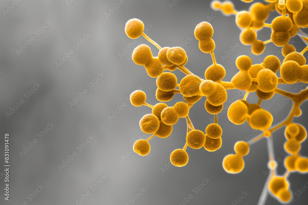 An image of a cluster of Staphylococcus aureus, known for its grape ...