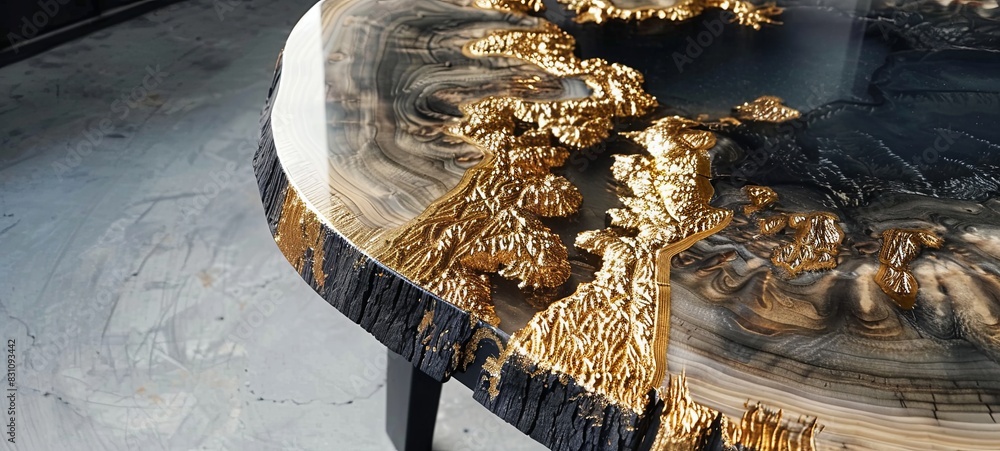 The table is coated with epoxy resin and varnished. Gold veins made of ...