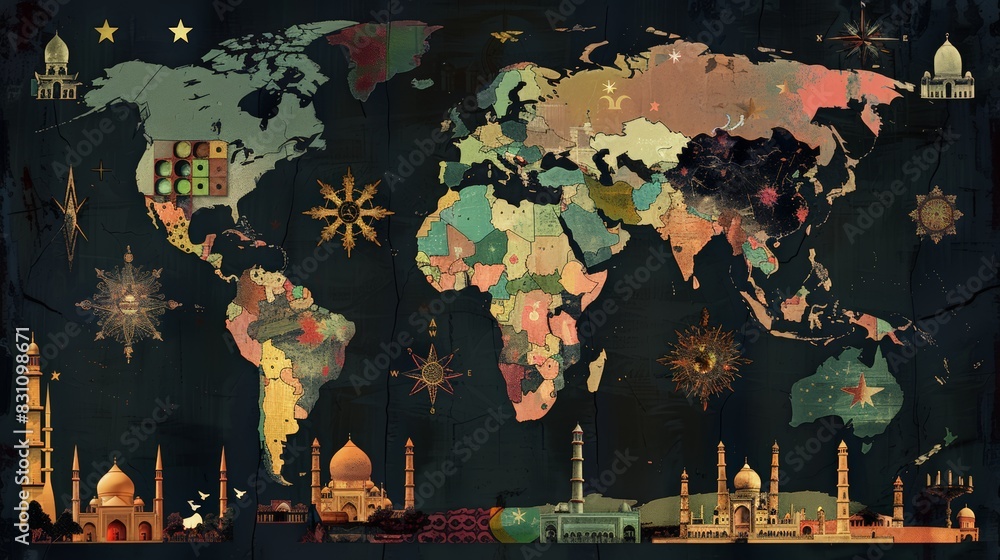 Create a world map displaying the global distribution of major ...