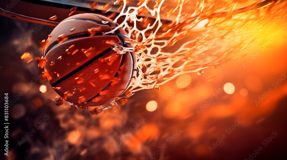 Dynamic basketball shot with ball mid-air heading towards the hoop ...