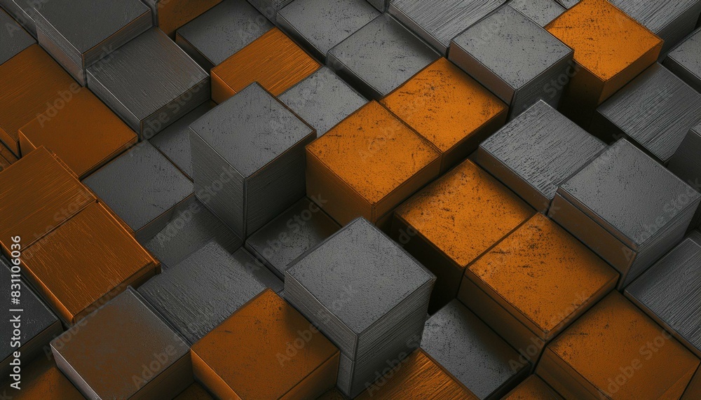 Dark gray and orange metal cubes with rusted textures, Dark abstract ...
