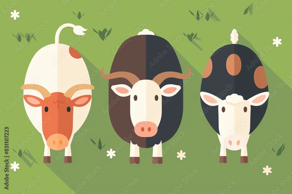 Farm animals flat design top view livestock animation Triadic color ...