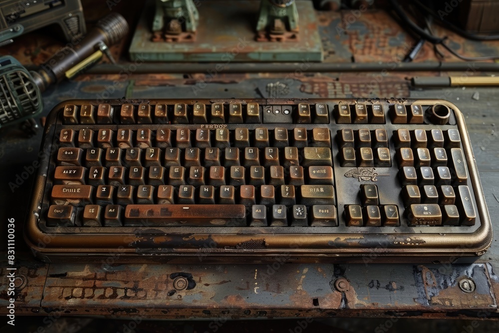 A custom keyboard kit with a vintage, retro-futuristic aesthetic ...