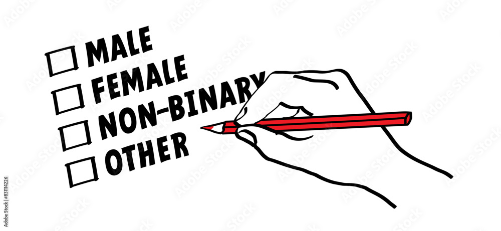 Check box, fill in gender list: male, female, non-binary or transgender ...