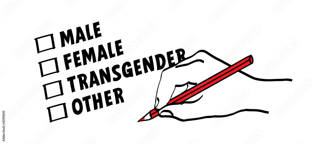 Check box, fill in gender list: male, female, non-binary or transgender ...