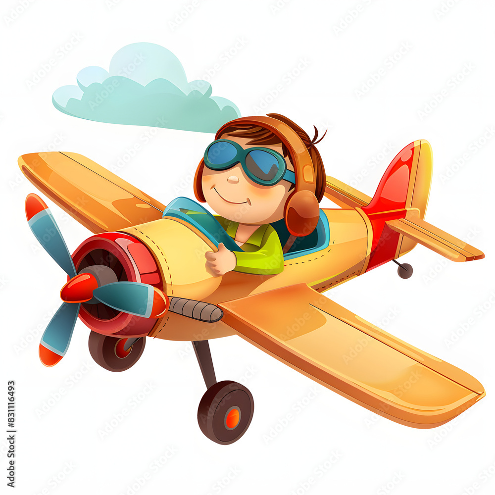Child flying in airplane. flight with kids isolated on white background ...