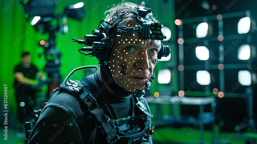 An artist in a motion capture suit performing a complex character scene ...