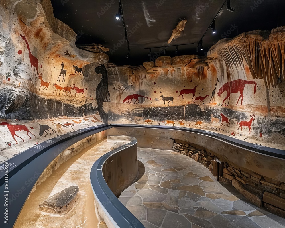 An educational exhibit about the Lascaux caves, with replicas of the ...