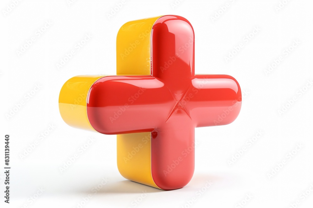 Close-up of red and yellow plus sign on white background Stock ...