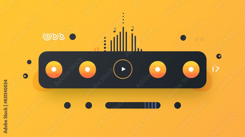 Modern music player interface with play button and equalizer in orange ...