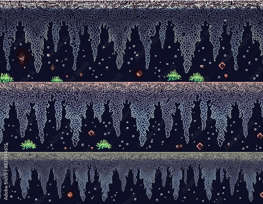 8-bit retro video game background of an underground cavern with ...