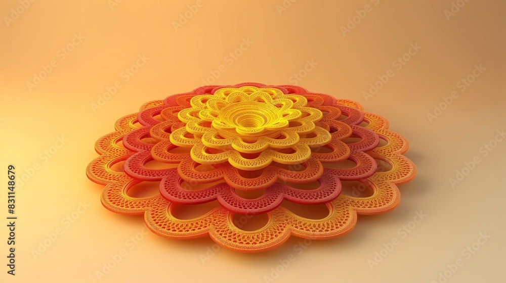 An intricate 3D mandala spinning slowly, its layers detailed in a color ...