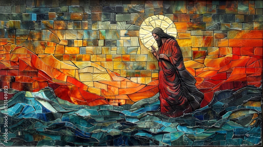 Stained Glass Collage of Moses Parting the Red Sea Stock Illustration ...