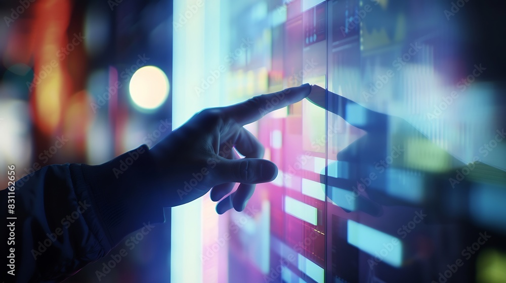 Business developer hand using Kanban board framework on virtual modern computer showing ...