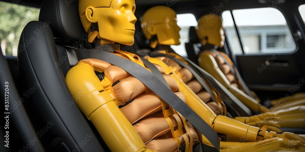 Yellow crash test dummy in safety simulation for research and ...