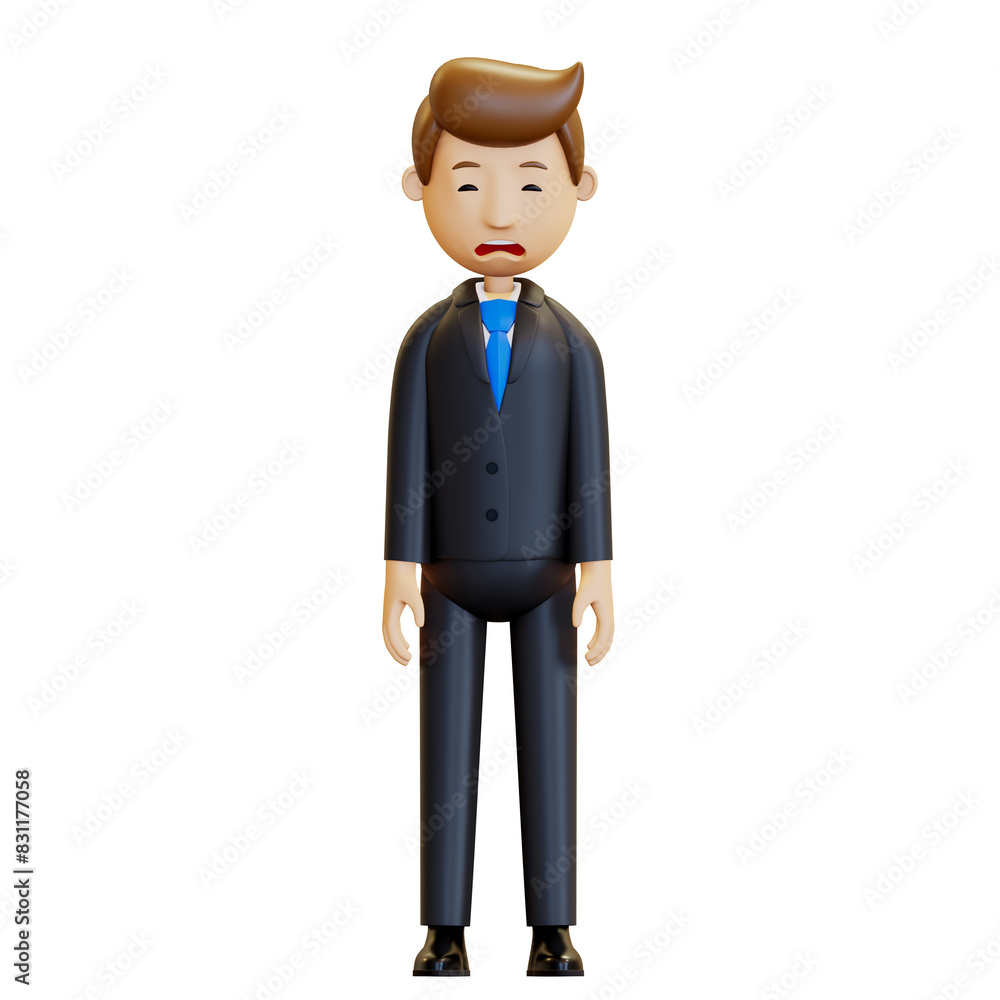 3d man. Sad office worker crying and wiping tears. A businessman in a ...