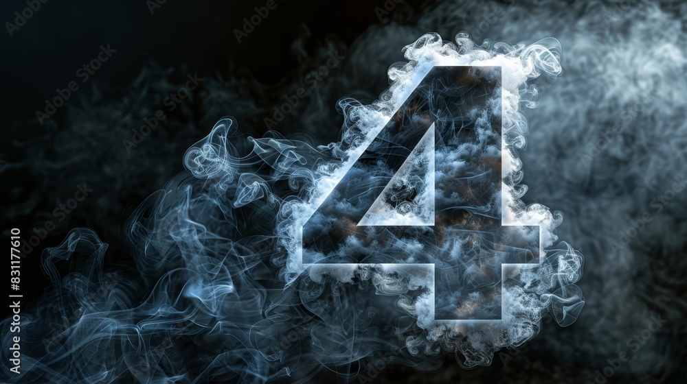Stylized representation of the number "4" with a smoke-like texture ...