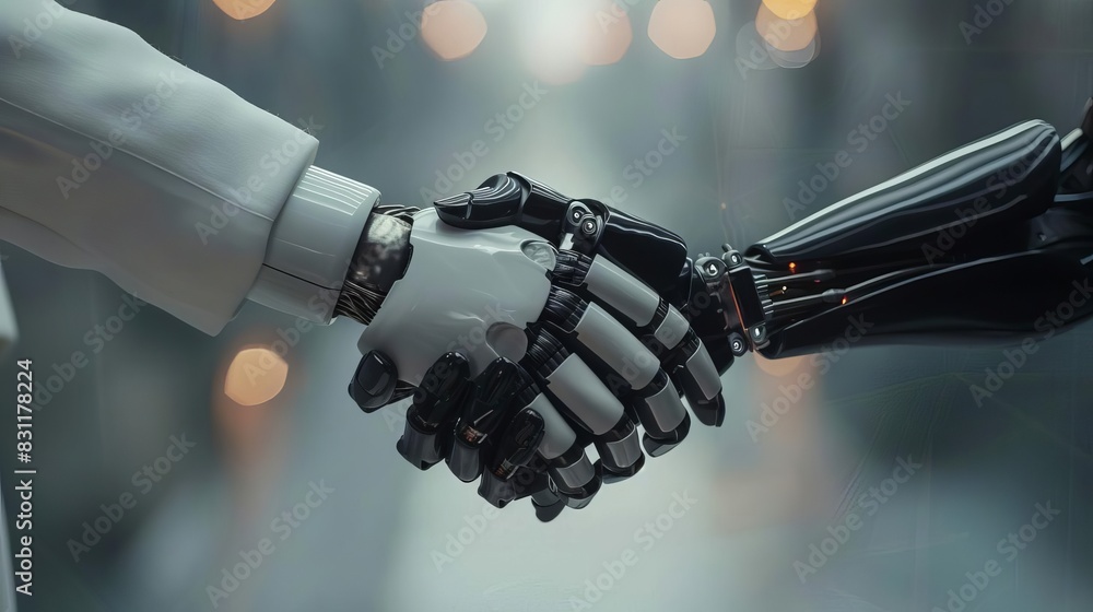 futuristic human and cyborg handshake artificial intelligence ...