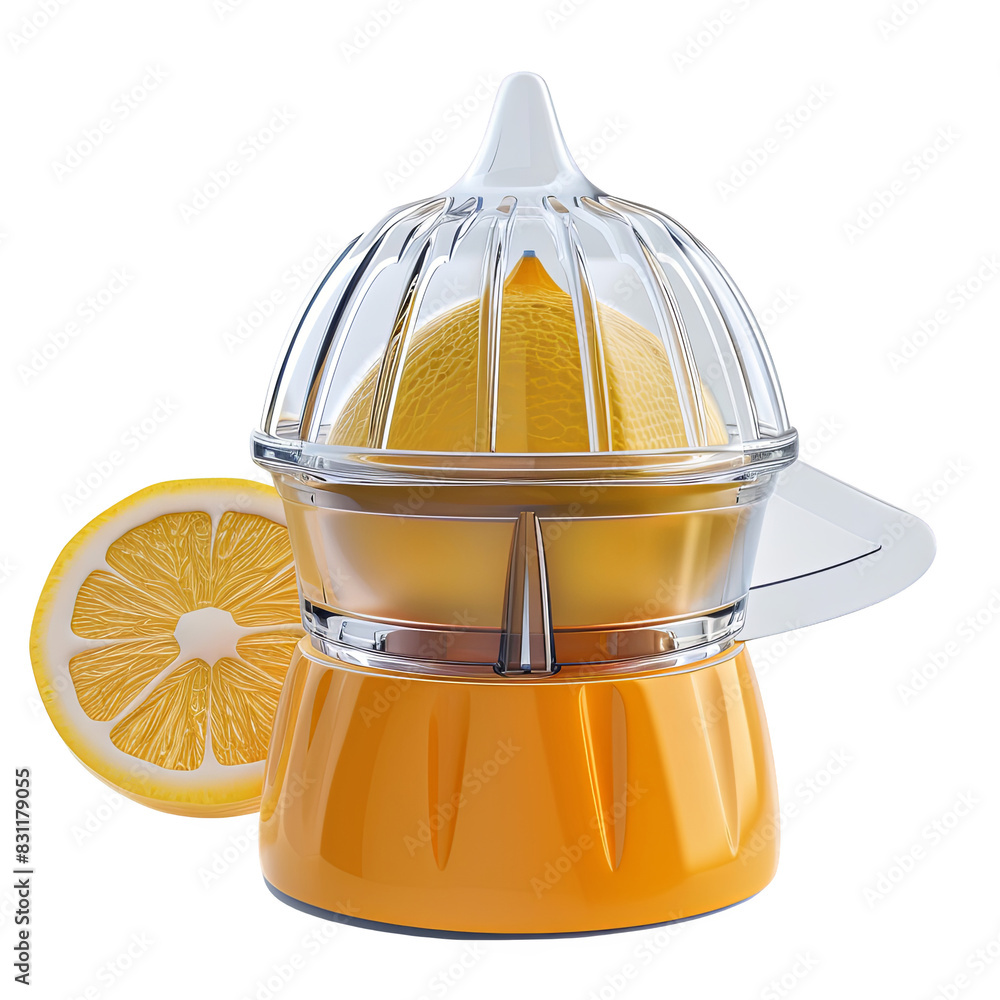 A lemon juicer with a fresh lemon, showing a detailed cross-section of ...