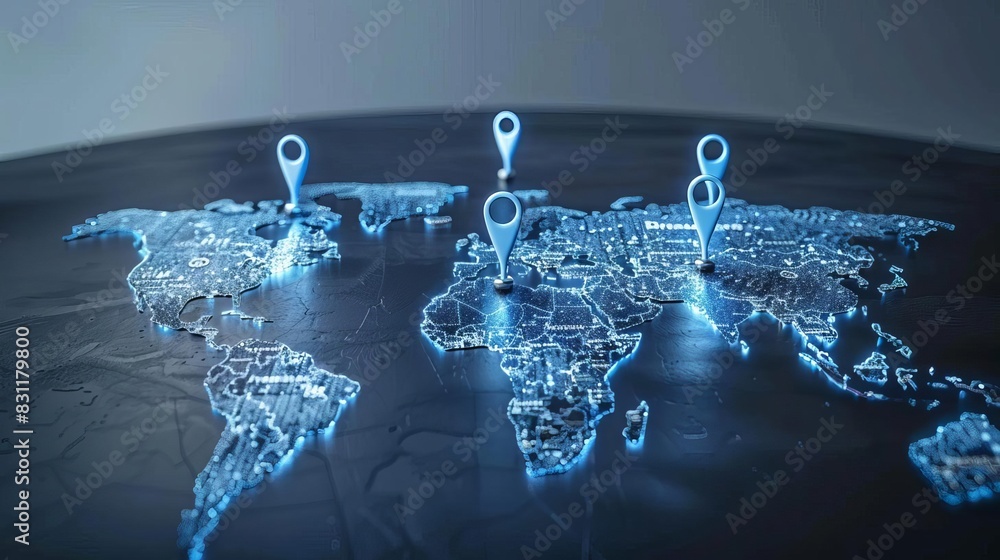 global connectivity world map with location pointers digital ...