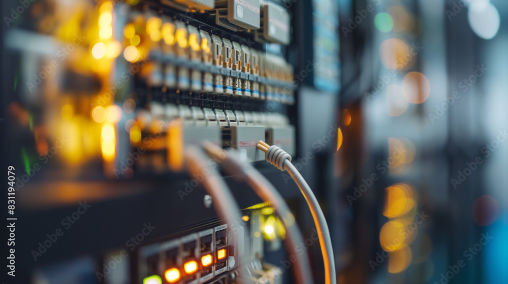 A fiber optic cable connects to the optical port and a UTP network ...