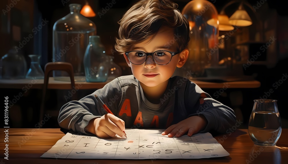 Generate a visual of a young child learning to write the alphabet Stock ...