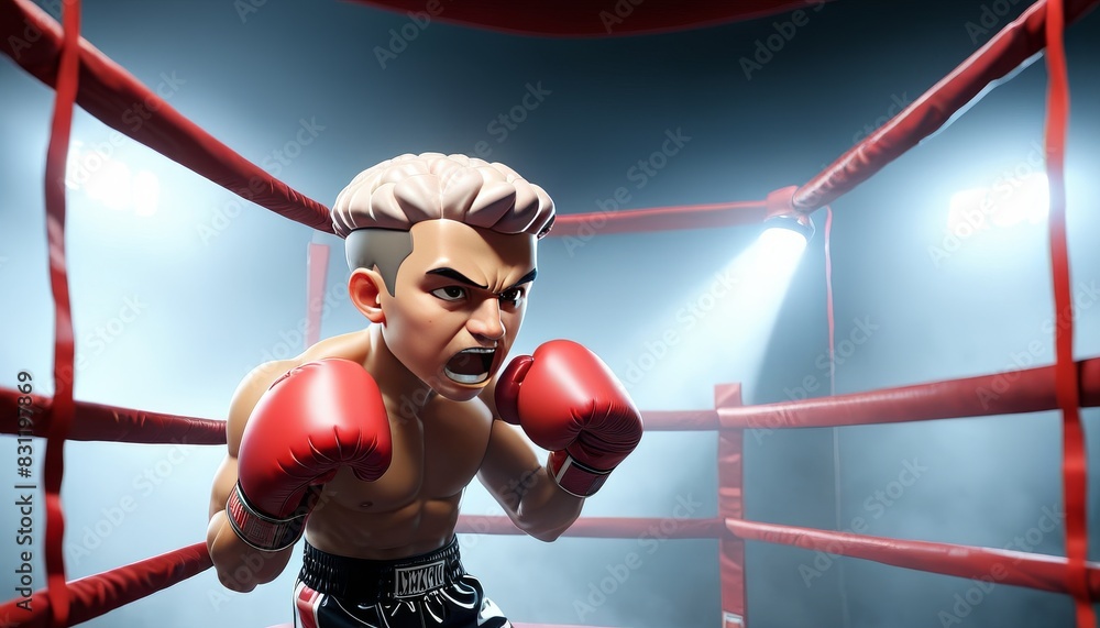 Dynamic scene of an animated male boxer in fighting stance, ready to ...