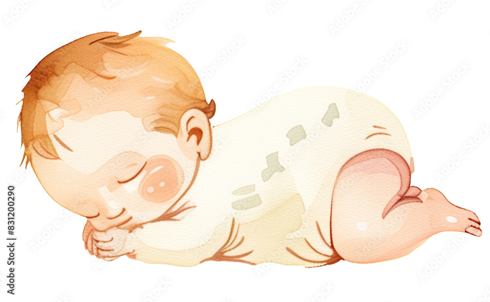 Watercolor illustration of a sleeping Baby. Drawing of napping infant ...
