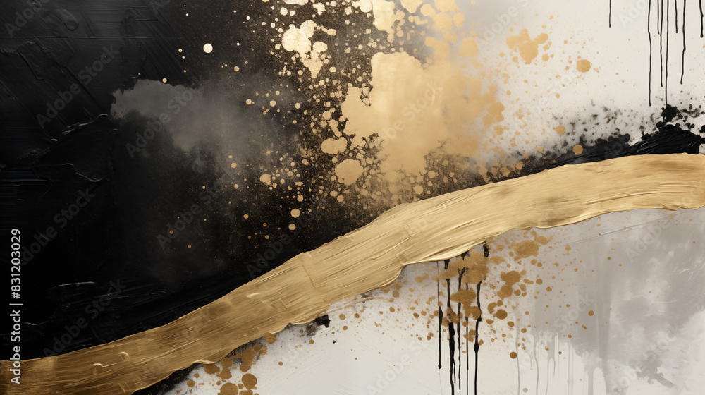 Abstract Image, Granular Drawing, Charcoal and Gold Leaf on Paper ...