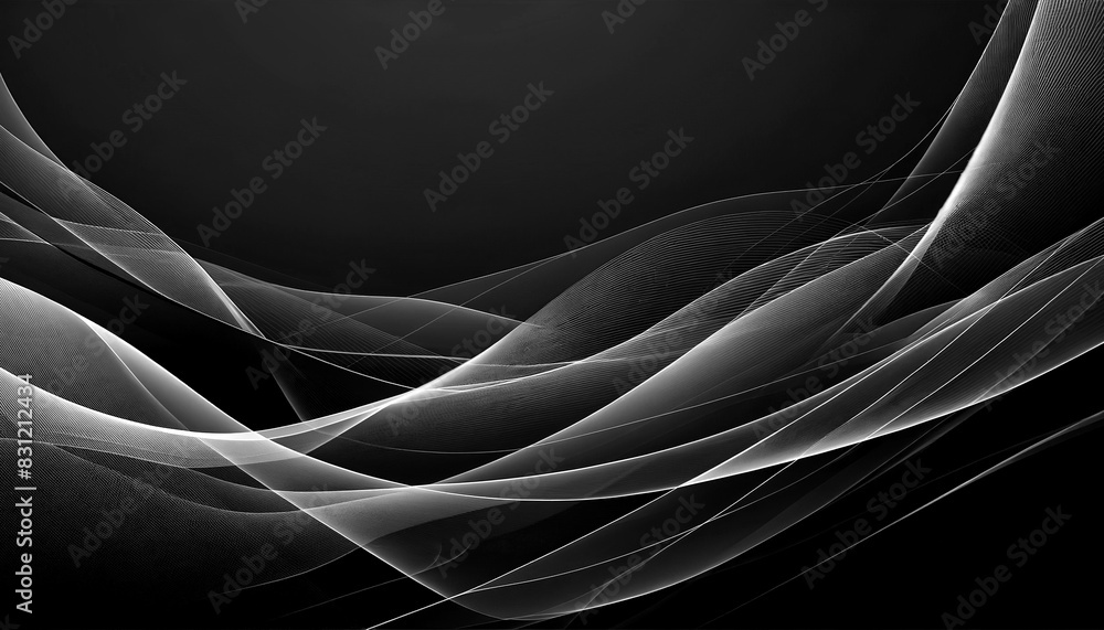 Black abstract background for presentations 11 with thin curved lines ...