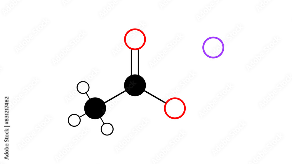 sodium acetate molecule, structural chemical formula, ball-and-stick ...