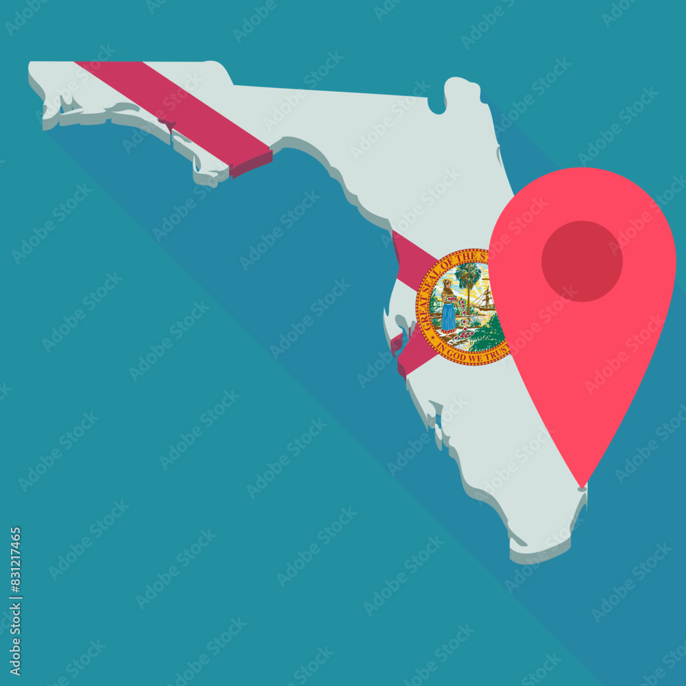 3D map of Florida in the colors of the Florida state flag in a flat ...