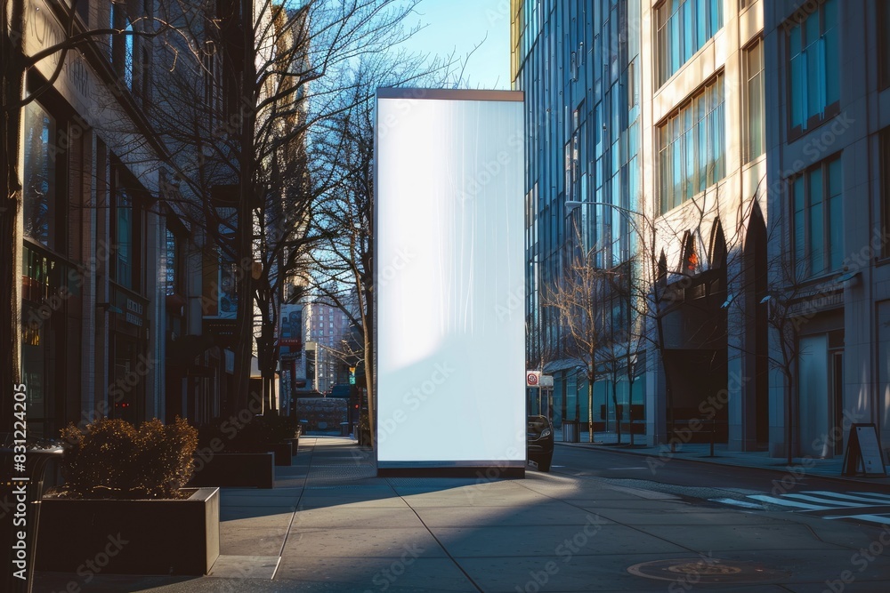 Blank mock up of vertical street poster billboard on city background ...