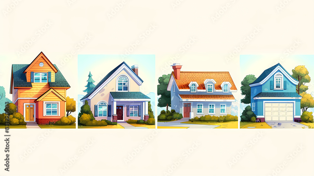 set Classic and modern family house residential apartment buildings ...